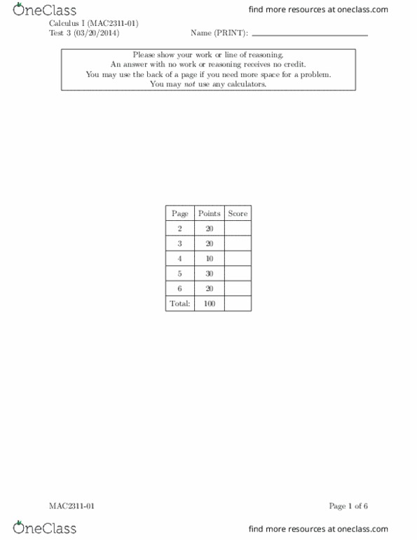 MAC-2311 Midterm: MAC2311-01 test-3 - OneClass MAC-2311 Midterm: MAC2311-01 test-3 - OneClass