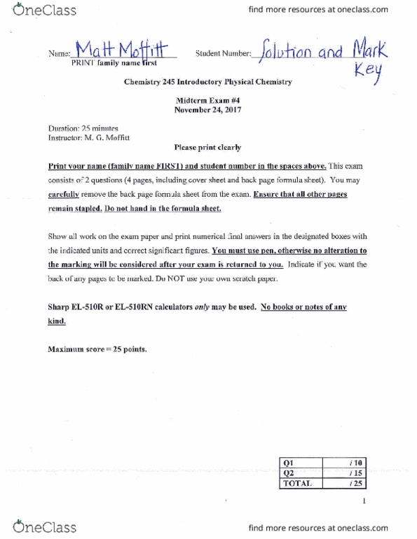 CHEM 245 Midterm: CHEM 245 UVic Midterm 234 17 Solutions - OneClass CHEM 245 Midterm: CHEM 245 UVic Midterm 234 17 Solutions - OneClass