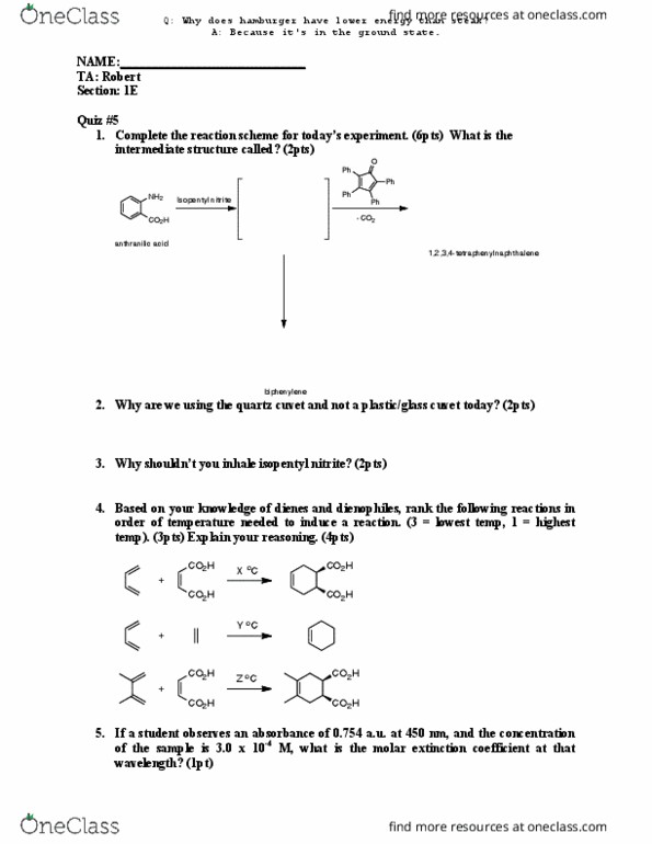 CHEM 14A Quiz: CHEM XL-14A Quiz 5 - OneClass