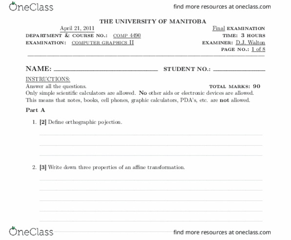 COMP 4490 Final: COMP 4490 Final Exam - OneClass