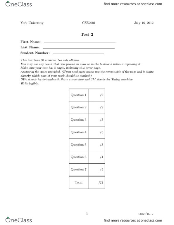 Eecs 2001 Midterm Eecs2001 Test 2 Oneclass