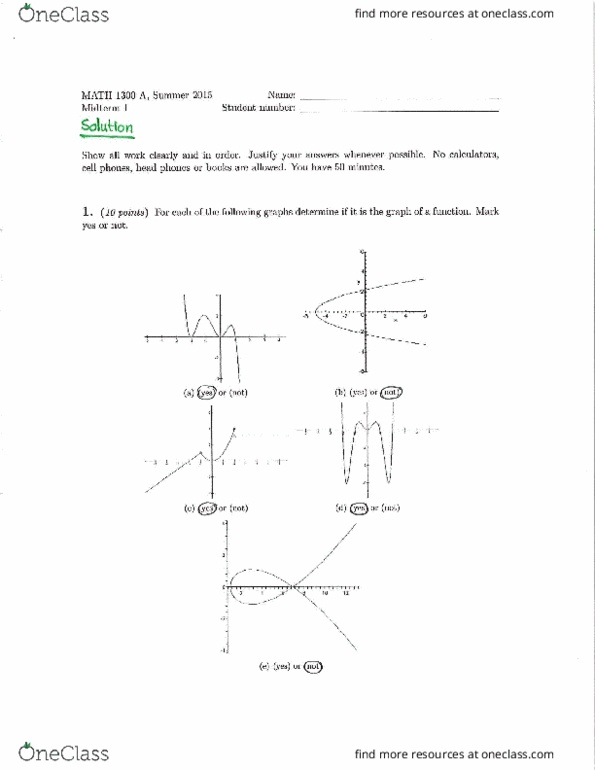 MATH 1300 Midterm: MATH 1300 exam1solution - OneClass