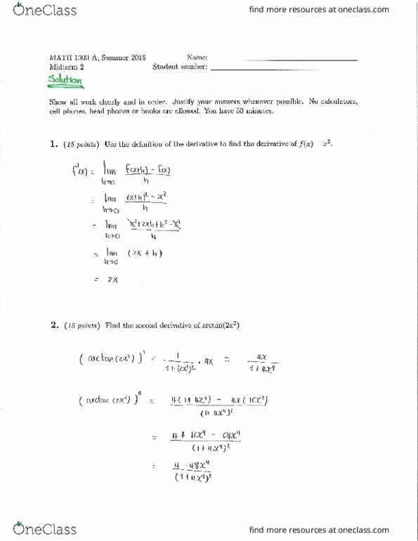 MATH 1300 Midterm: MATH 1300 exam2solution - OneClass