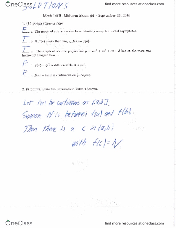 MTH 141 Midterm: Math 141B F16Midterm1Solutions - OneClass MTH 141 Midterm: Math 141B F16Midterm1Solutions - OneClass