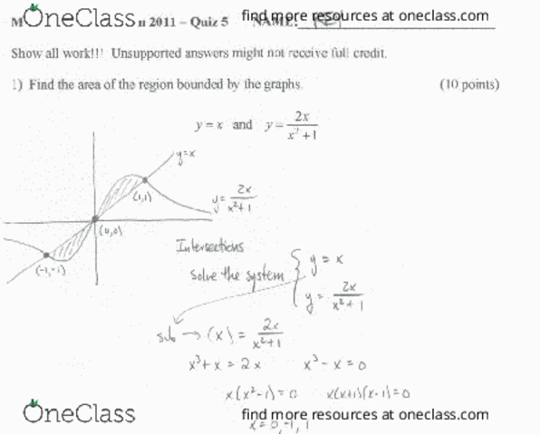 MATH 1161.01 Midterm: MATH 161 OSU M161 Q5 Sol 11Au - OneClass
