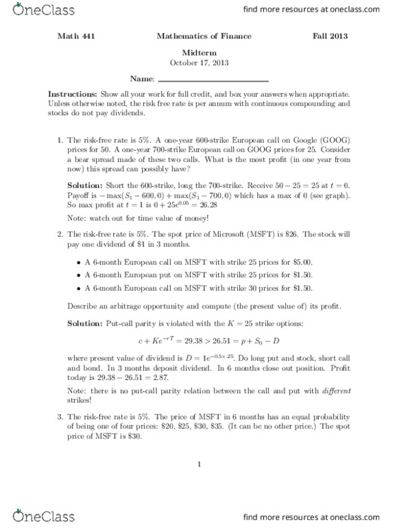 MATH 534 Midterm: MATH 537 UMass Amherst midtermF16soln - OneClass