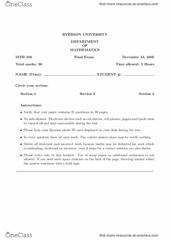 MTH 108 Midterm: MTH 108 F05_exam - OneClass