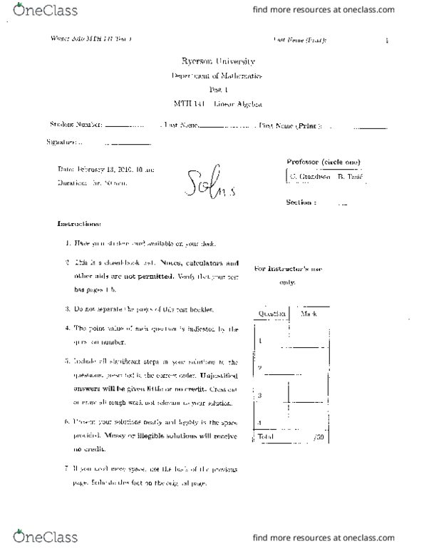 MTH 141 Midterm: MTH141 – W2010 Midterm1 (Solution) - OneClass MTH 141 Midterm: MTH141 – W2010 Midterm1 (Solution) - OneClass