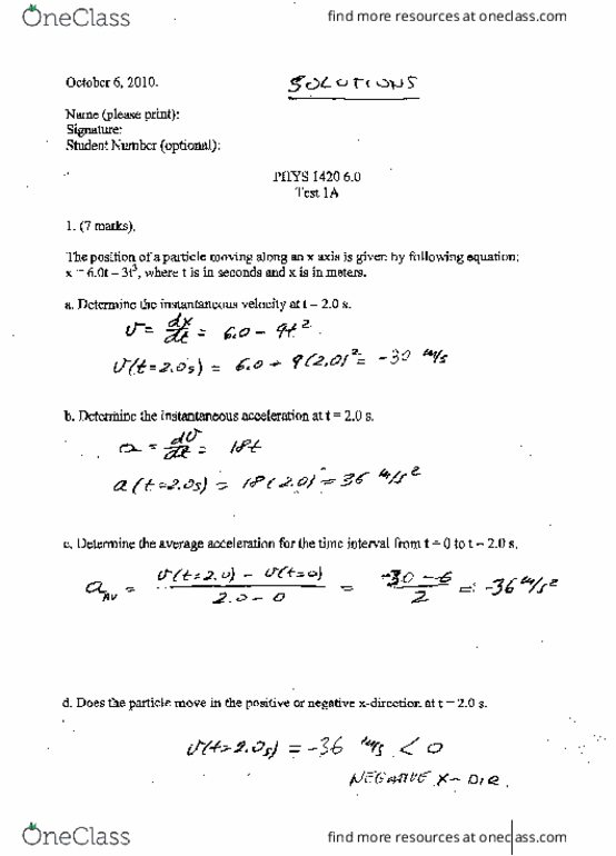 PHYS 1420 Midterm: Physics 1420 T1A_1420_fw10-11 - OneClass PHYS 1420 Midterm: Physics 1420 T1A_1420_fw10-11 - OneClass