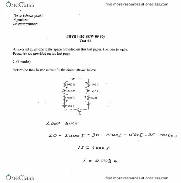 PHYS 1420 Midterm: Physics 1420 T4A_1420_fw09-10 - OneClass