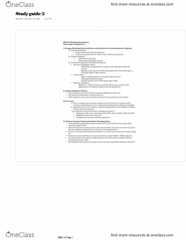 BIBC 102 Midterm: Study guide 2 - OneClass BIBC 102 Midterm: Study guide 2 - OneClass