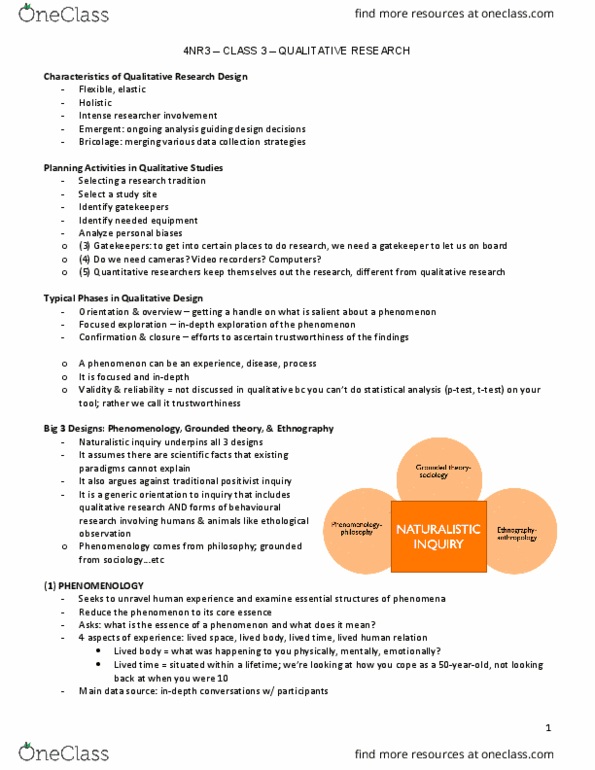 HTHSCI 4NR3 Lecture 1 Key Concepts In Qualitative And Quantitative Rese OneClass