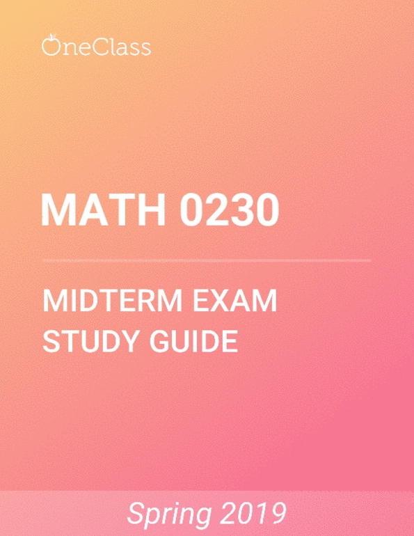 MATH 0230 Study Guide - Spring 2019, Comprehensive Midterm Notes - Sin ... MATH 0230 Study Guide - Spring 2019, Comprehensive Midterm Notes - Sin ...