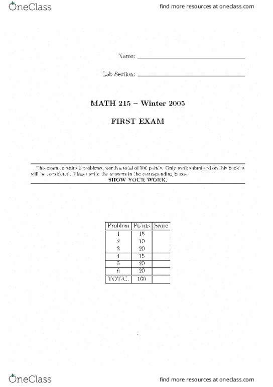 MATH 215 Midterm: MATH 215 Exam 1 Winter 2005 - OneClass MATH 215 Midterm: MATH 215 Exam 1 Winter 2005 - OneClass