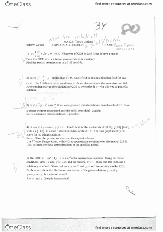 MAT 224 Midterm: MAT 224 Test 1 - OneClass MAT 224 Midterm: MAT 224 Test 1 - OneClass