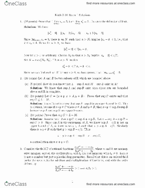 MATH 3001 Midterm: MATH 3001 Exam 1 Page 2 - OneClass