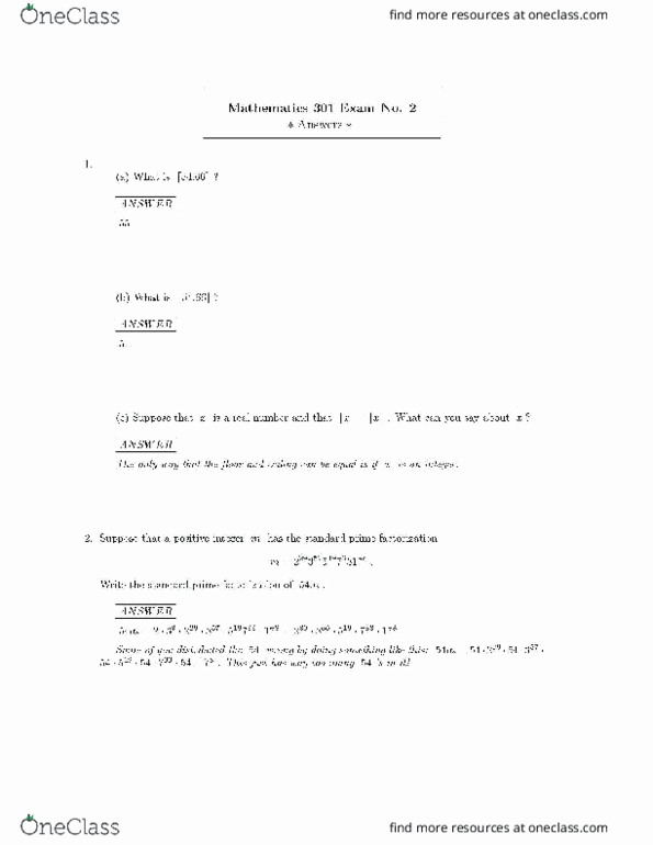 MATH 301 Midterm: MATH 301 Exam 2 - OneClass