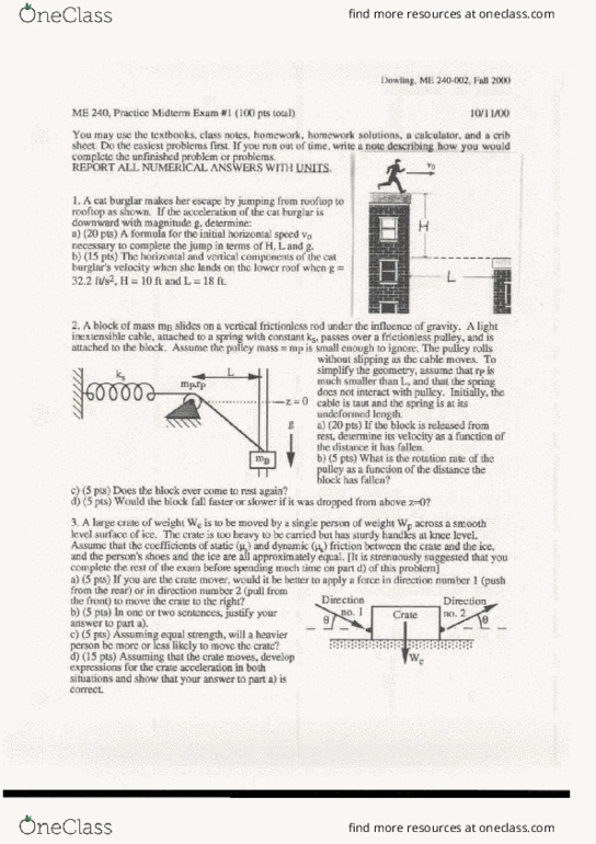 MECHENG 240 Midterm: MECHENG 240 Midterm Fall - OneClass