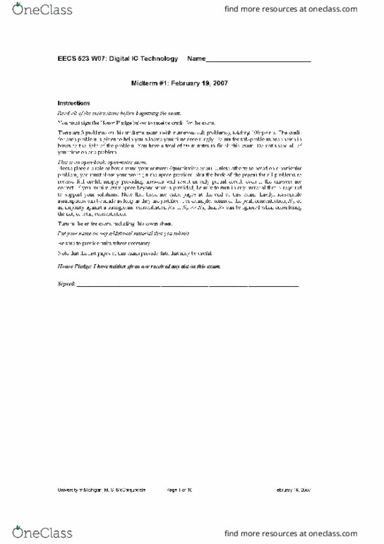 EECS 523 Midterm: EECS 523 Midterm - OneClass