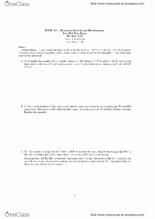 ECON 4070 Midterm: ECON 4070 Exam 1 - OneClass