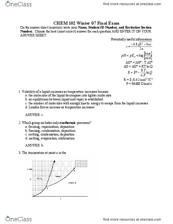 CHEM 102 Final: CHEM 102 Drexel CHEM 102 WINTER07 08 Final Exam v3 with ... CHEM 102 Final: CHEM 102 Drexel CHEM 102 WINTER07 08 Final Exam v3 with ...