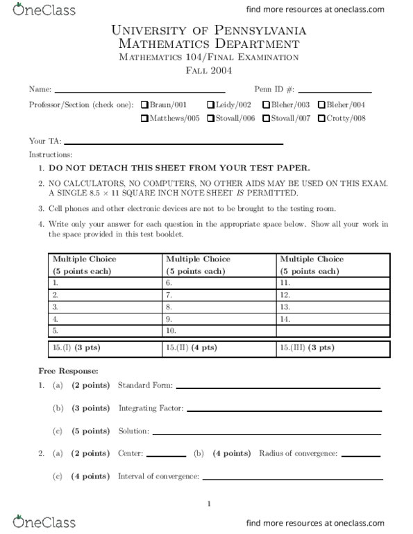 PHYSICS 15A Midterm: PHYS15A Harvard 05 Spring Midterm2 - OneClass