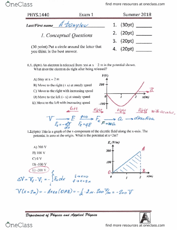 PHYS.1440 Midterm: PHYS 1440 Lowell Exam1Su18Solutions - OneClass
