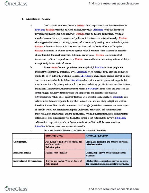 PSC 116G Study Guide - Spring 2019, Midterm - Democratic Peace Theory ...