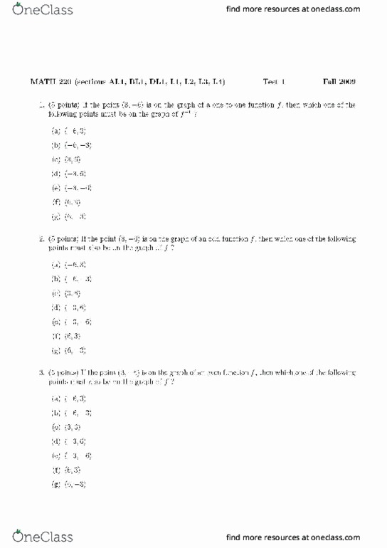 MATH 220 Study Guide - Fall 2009, Midterm - Even And Odd Functions MATH 220 Study Guide - Fall 2009, Midterm - Even And Odd Functions