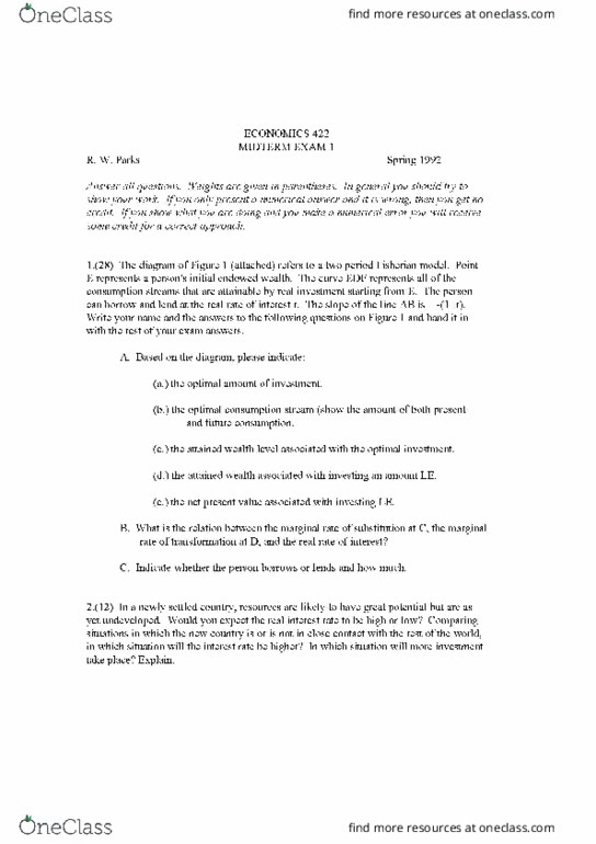 ECON 422 Midterm: ECON 422 Midterm Exam 1 Spring - OneClass ECON 422 Midterm: ECON 422 Midterm Exam 1 Spring - OneClass