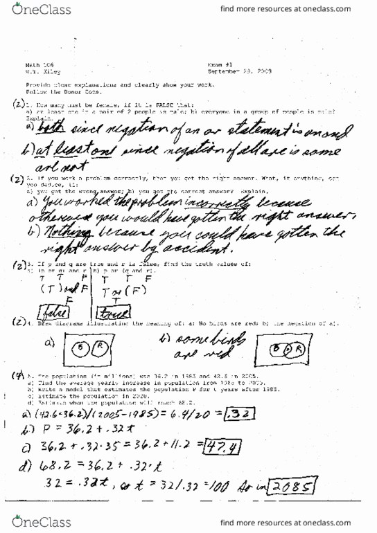 MATH 106 Midterm: MATH 106 Exam 1 - OneClass