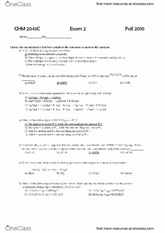 CHM 2045C Study Guide - Fall 2018, Midterm - Internal Energy, Heat ... CHM 2045C Study Guide - Fall 2018, Midterm - Internal Energy, Heat ...
