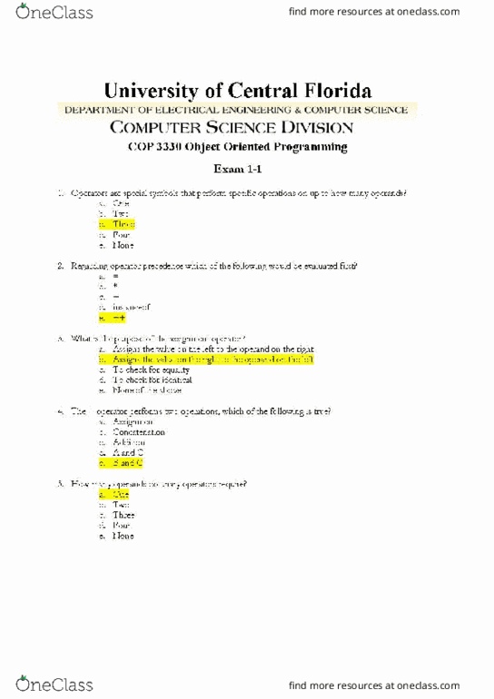 COP 3330 Study Guide - Fall 2018, Midterm - Return Type, While Loop ...