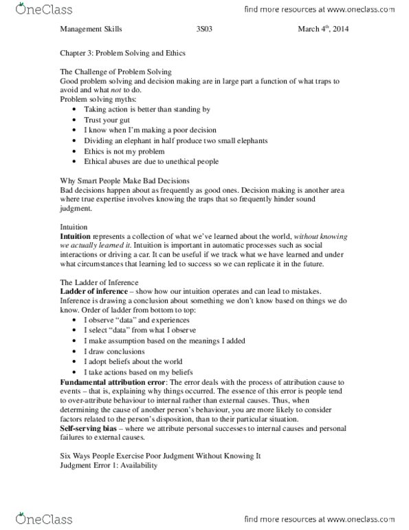 Commerce 3s03 Textbook Notes Winter 2014 Chapter 3 Brainstorming