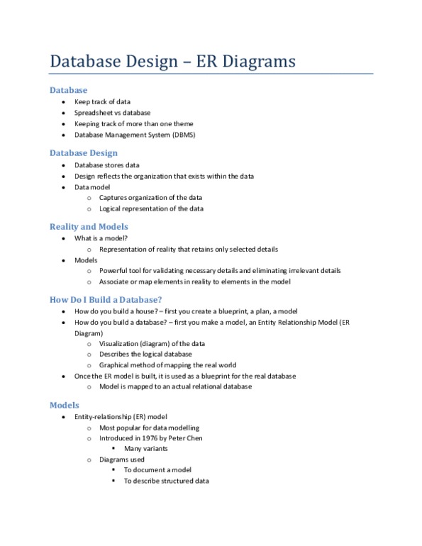 Computer Science 1032A/B : Database Design - ER Diagrams - OneClass