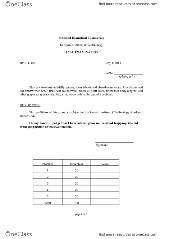 BMED 3400 Final: Final Exam - OneClass