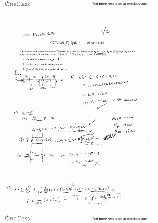 COE 3001 Quiz: Quiz 1 - OneClass