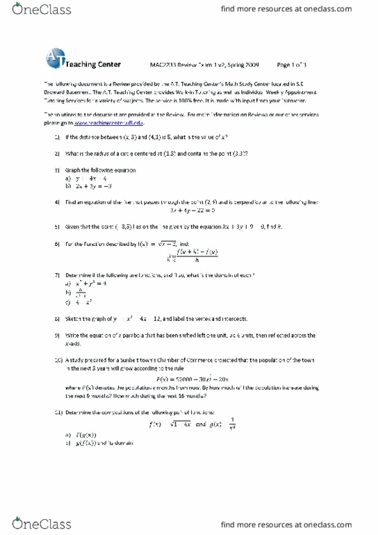 MAC 2233 Midterm: Exam 1 - OneClass