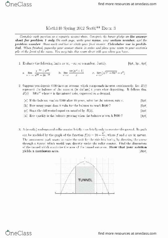 MATH 140 Midterm: Exam 3 - OneClass MATH 140 Midterm: Exam 3 - OneClass