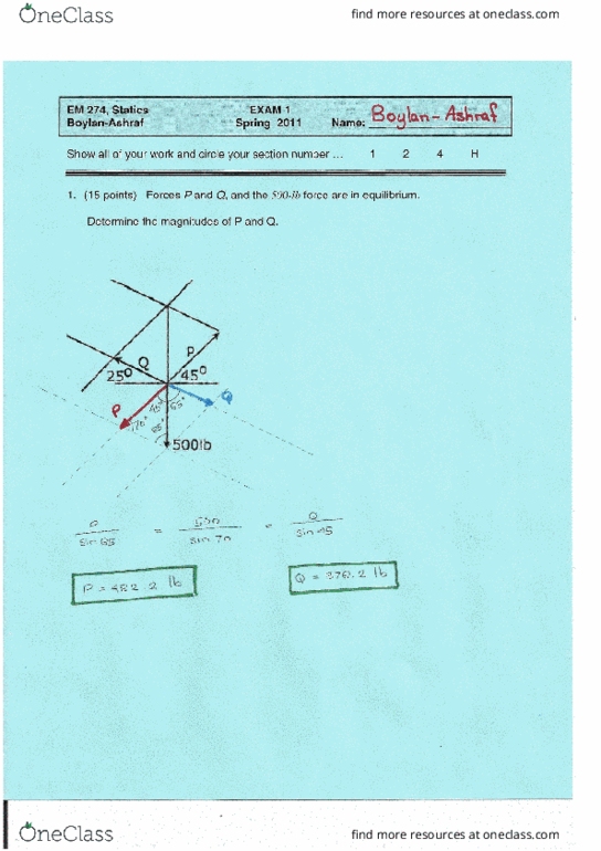 E M 274 Midterm: Exam 1 - OneClass