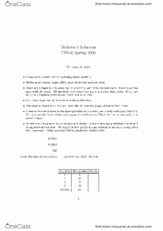 Compsci 164 Midterm Exam 1 Oneclass