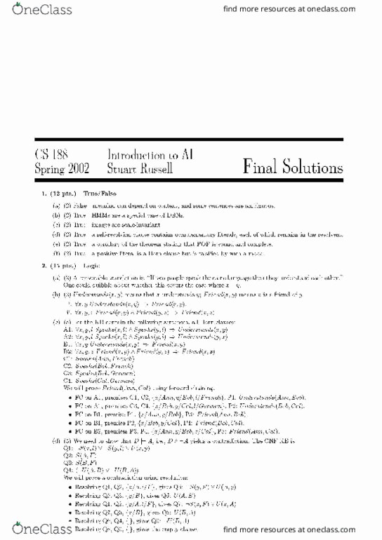 Compsci 188 Final Final Exam Oneclass 