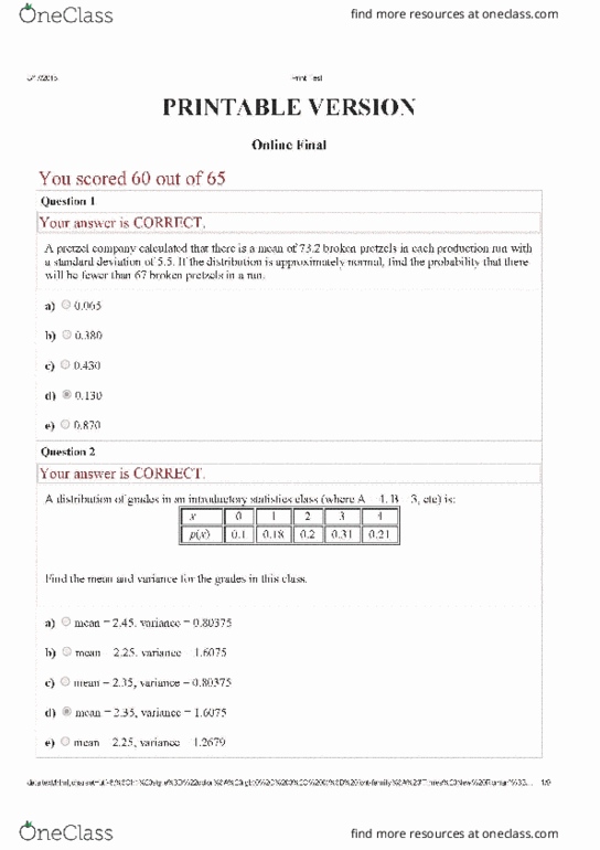 MATH 3339 Final: Final Exam - OneClass