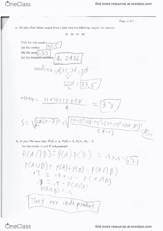 MATH 3339 Midterm: Exam 1 - OneClass MATH 3339 Midterm: Exam 1 - OneClass