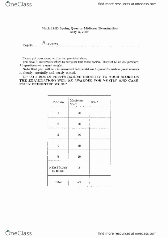 MATH 115B Midterm: Mid-Term - OneClass
