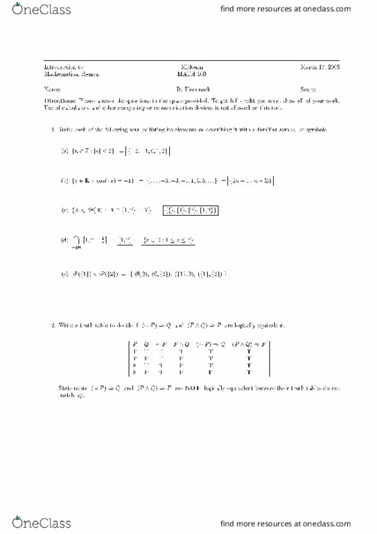 MATH 300 Midterm: Mid-Term - OneClass