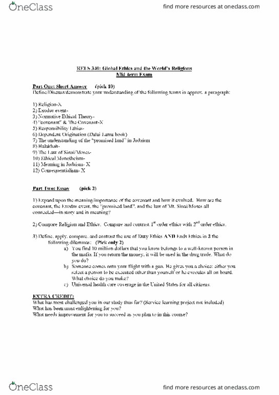 RELS 340 Midterm: Exam1 - OneClass RELS 340 Midterm: Exam1 - OneClass