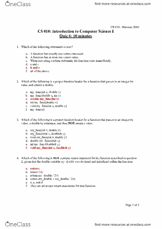 CS 010 Quiz: Quiz 6 - OneClass