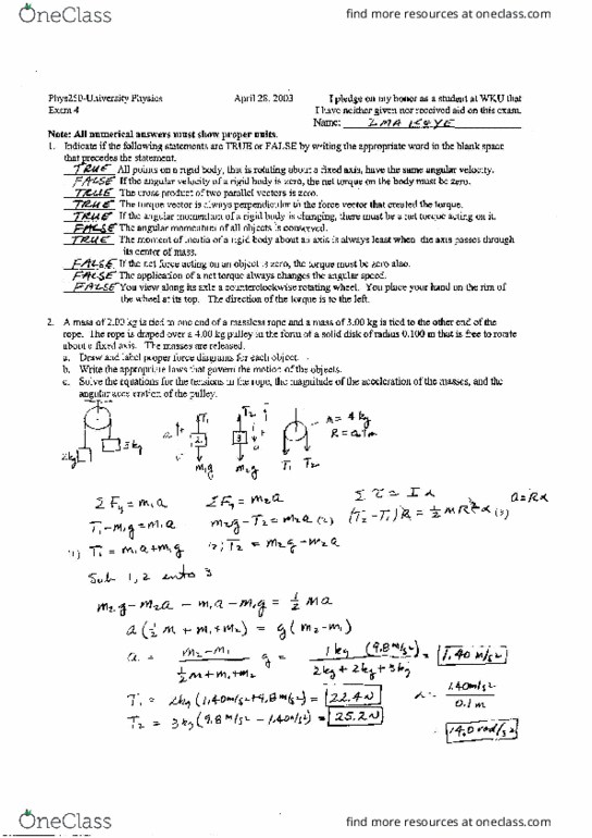 PHYS 255 Midterm: Exam 4 - OneClass