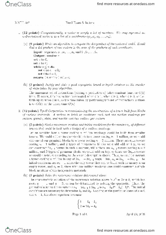 MATH 387 Final: Final Exam - OneClass